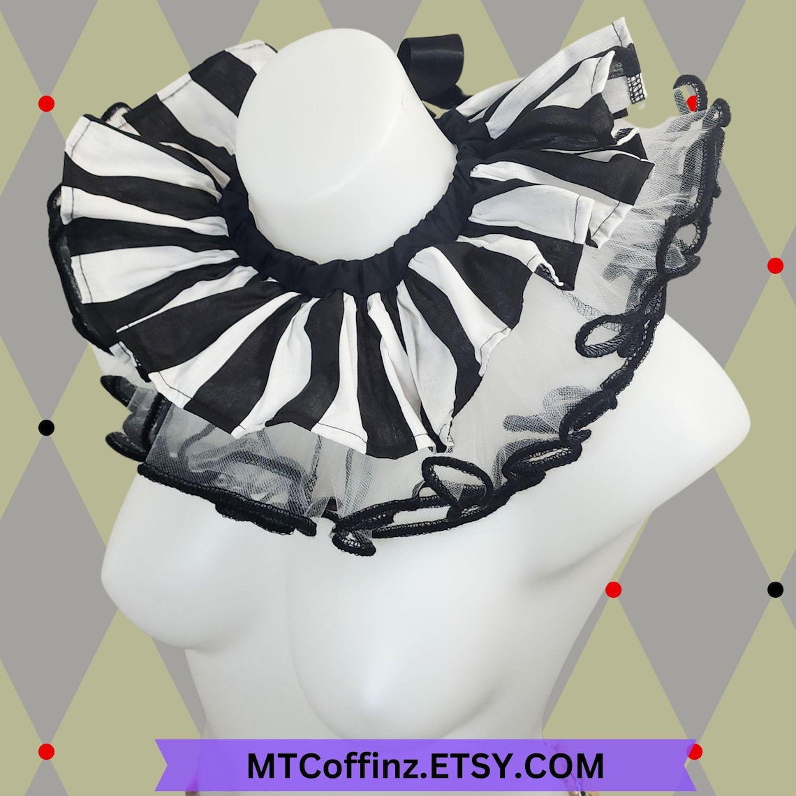 Clowncore Striped Clown Ruff Ruffled Costume Collar Pierrot Cosplay ...
