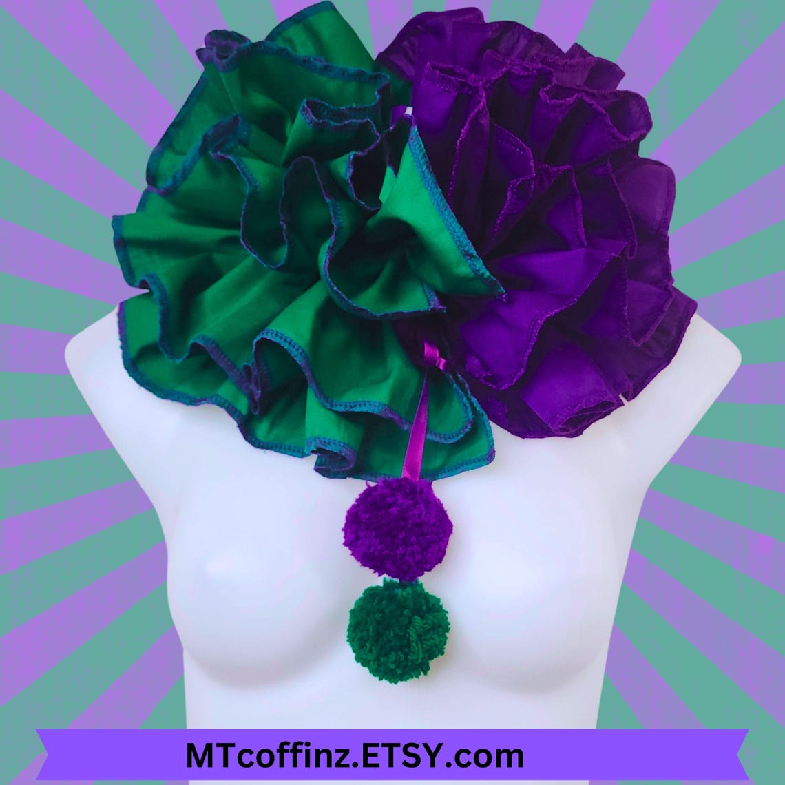 Adult Clown Collar Purple and Green Joker Clowncore Ruffle Adjustable ...