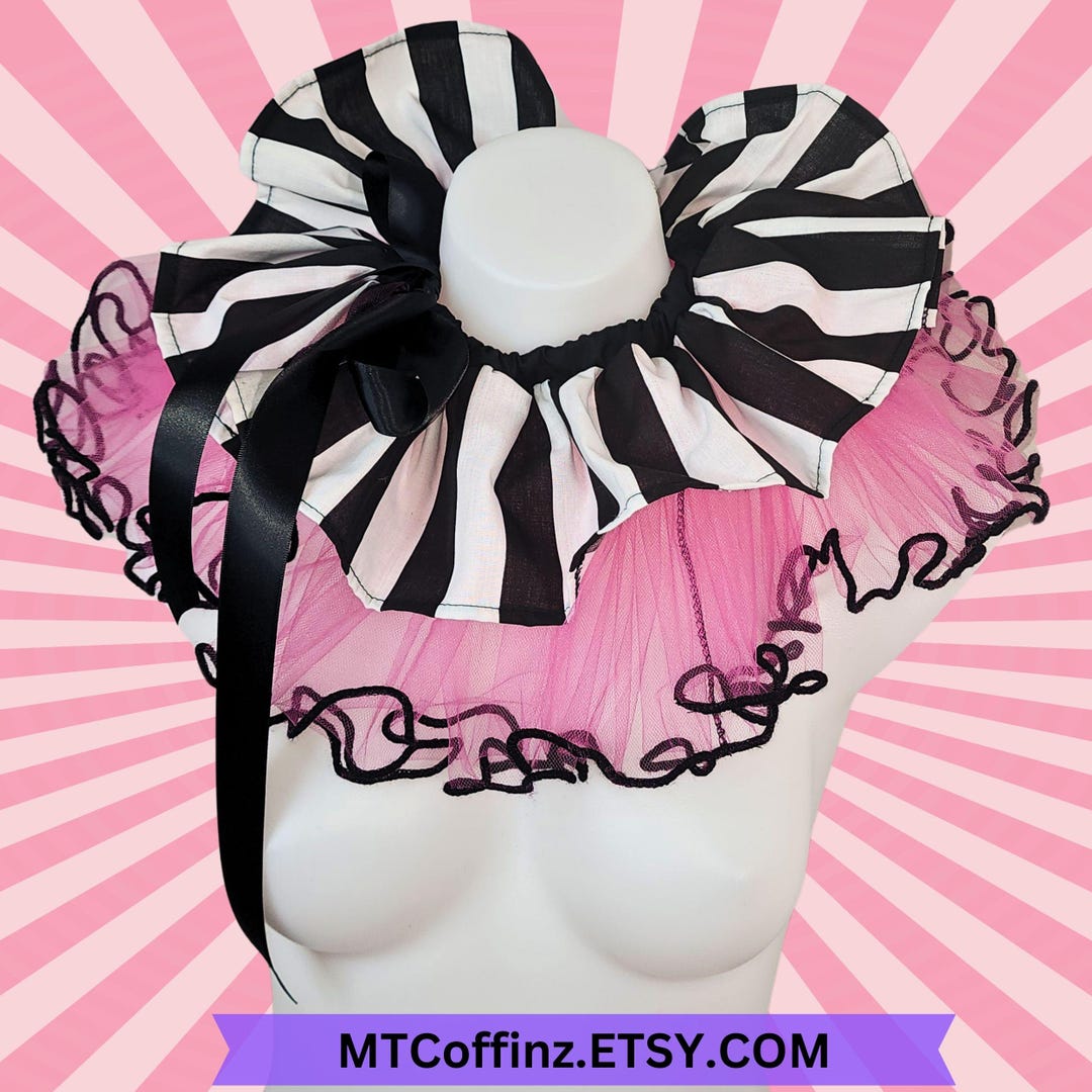 Clown Ruff Clowncore Striped Bubblegum Pink Ruffled Costume Collar ...