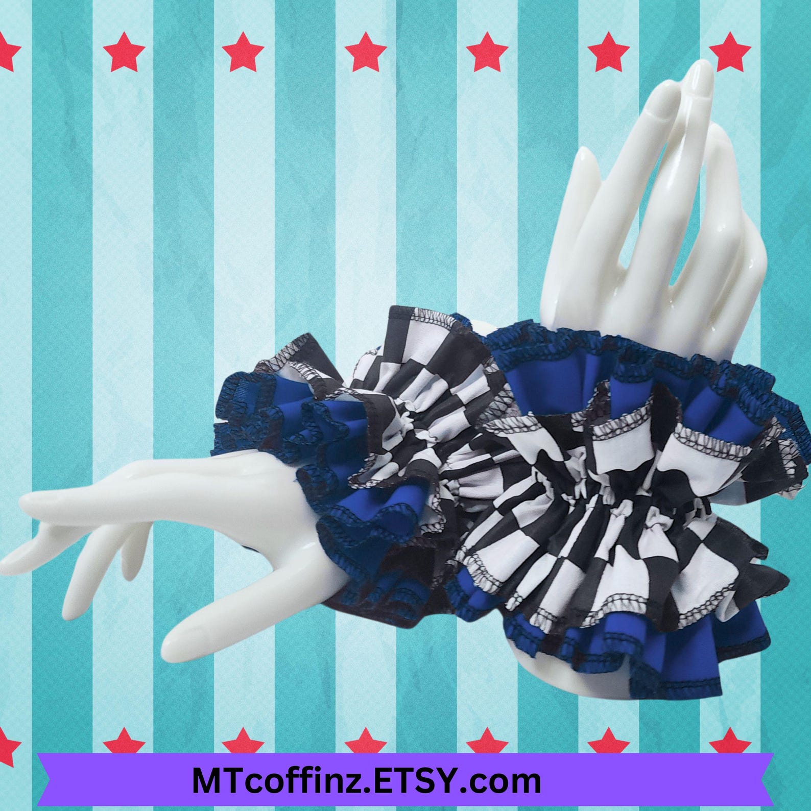 Blue and Checkerboard Color Clown Ruffle Cuff Set Traditional Cotton ...