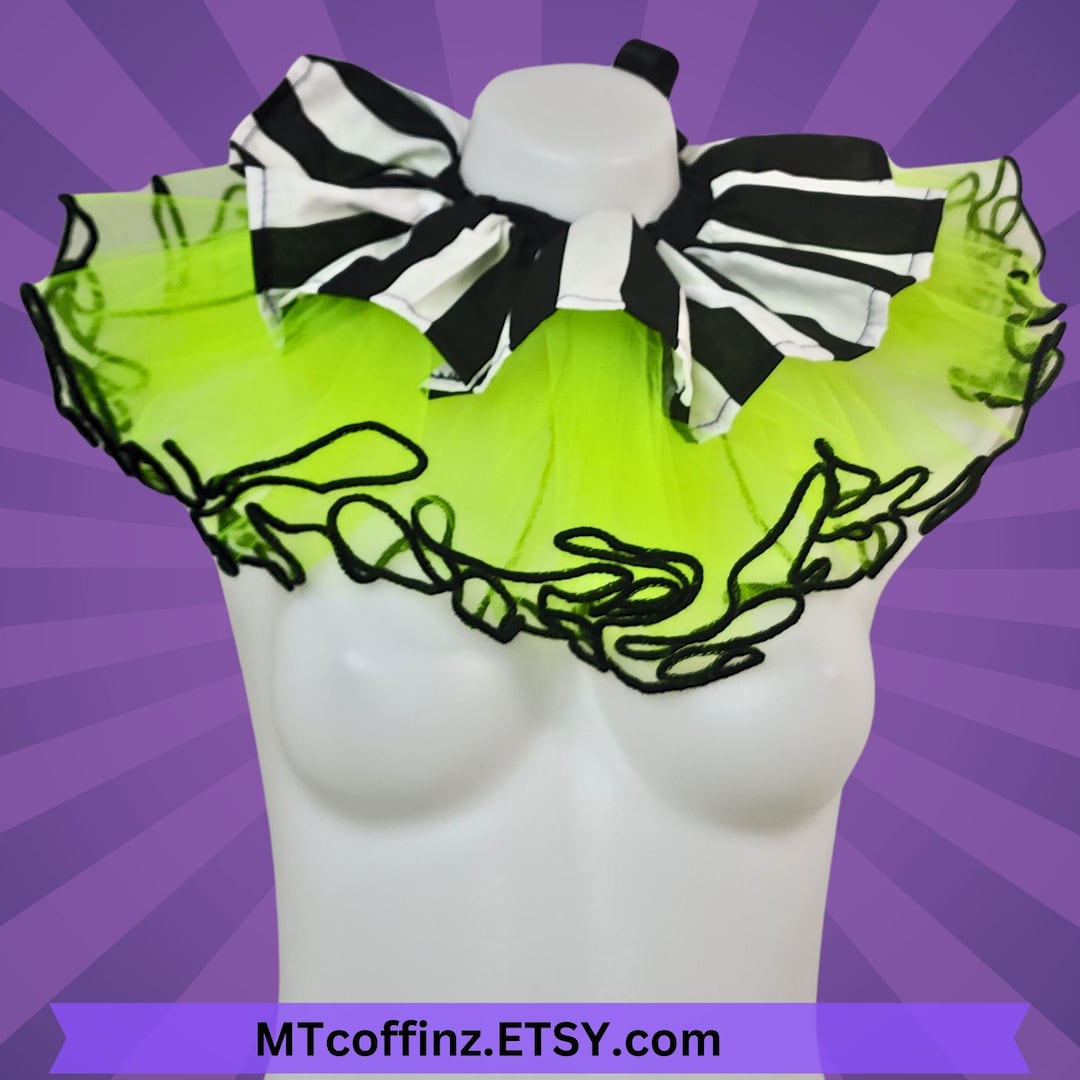 Clowncore Striped Neon Green Clown Ruff Ruffled Costume Collar Pierrot ...