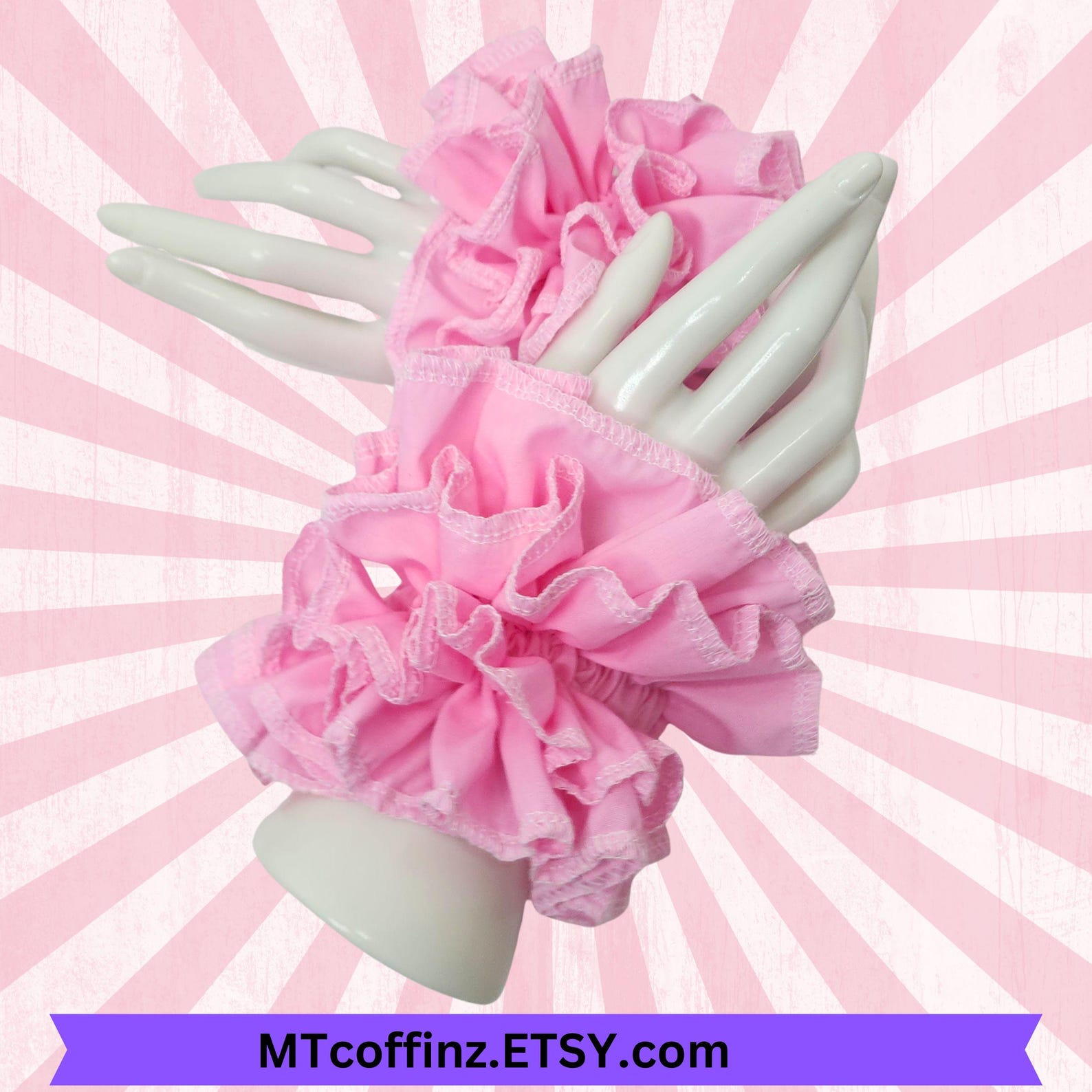 Clowncore Pastel Pink Clown Ruffle Cuff Set Coquette Cotton Bracelet ...