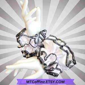 White Pierrot Clown Ruffle Cuff Set With Black Trim Cotton Clowncore ...