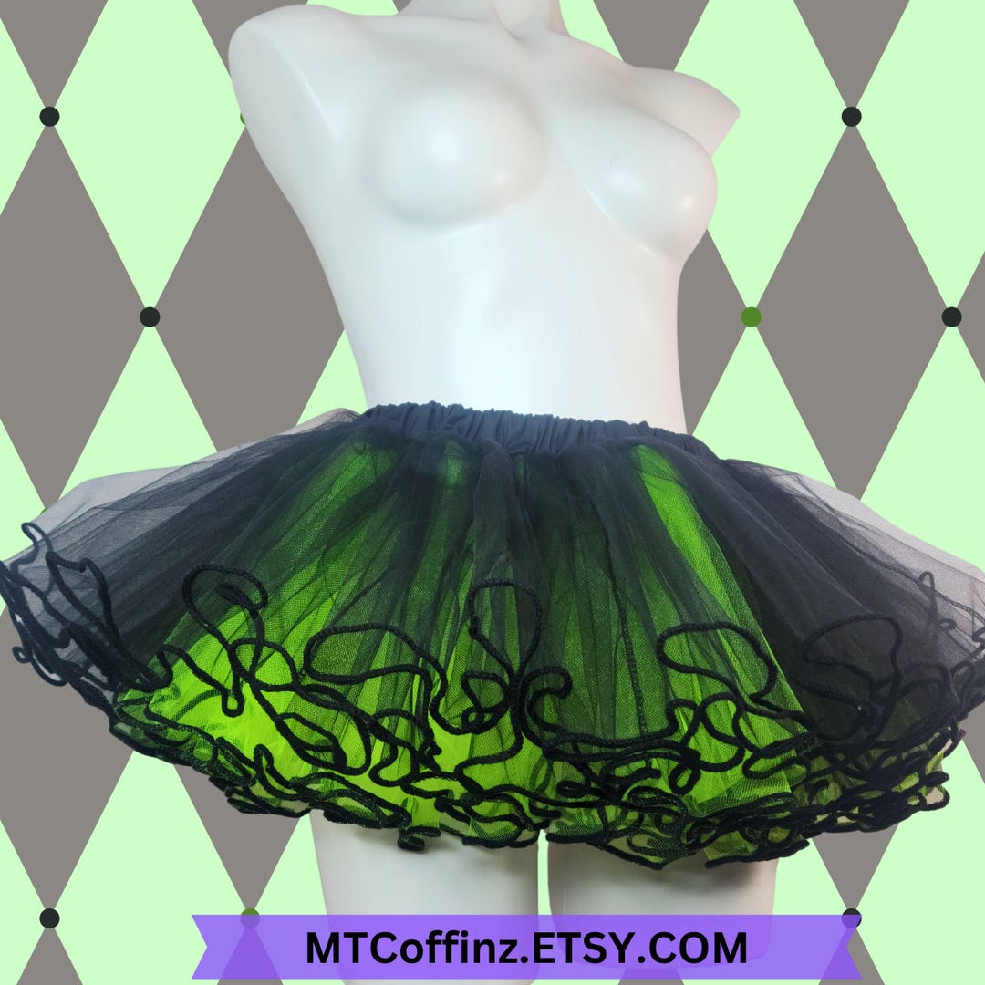 Neon Green and Black Layered Ruffle Hem Tutu Costume Cosplay Birthday ...