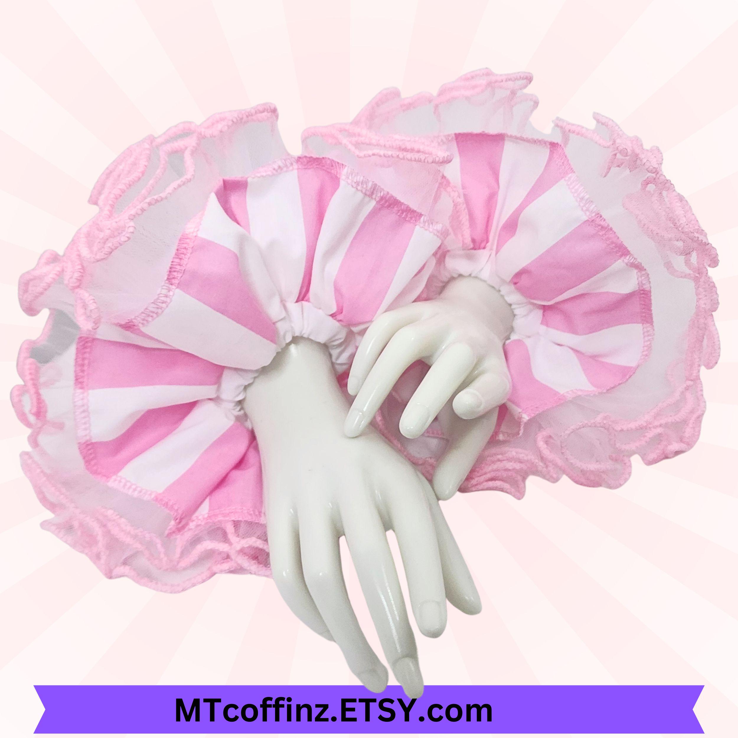 Pink Striped Soft Tulle Clown Ruffle Cuff Set Wrist Tutu Cotton ...