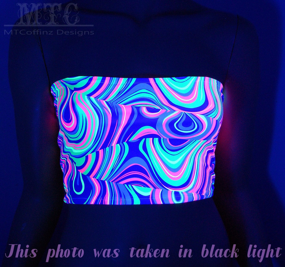 Neon Acid Swirls Sexy Clubwear Bodycon Tube Top Strapless Glow Worm ...