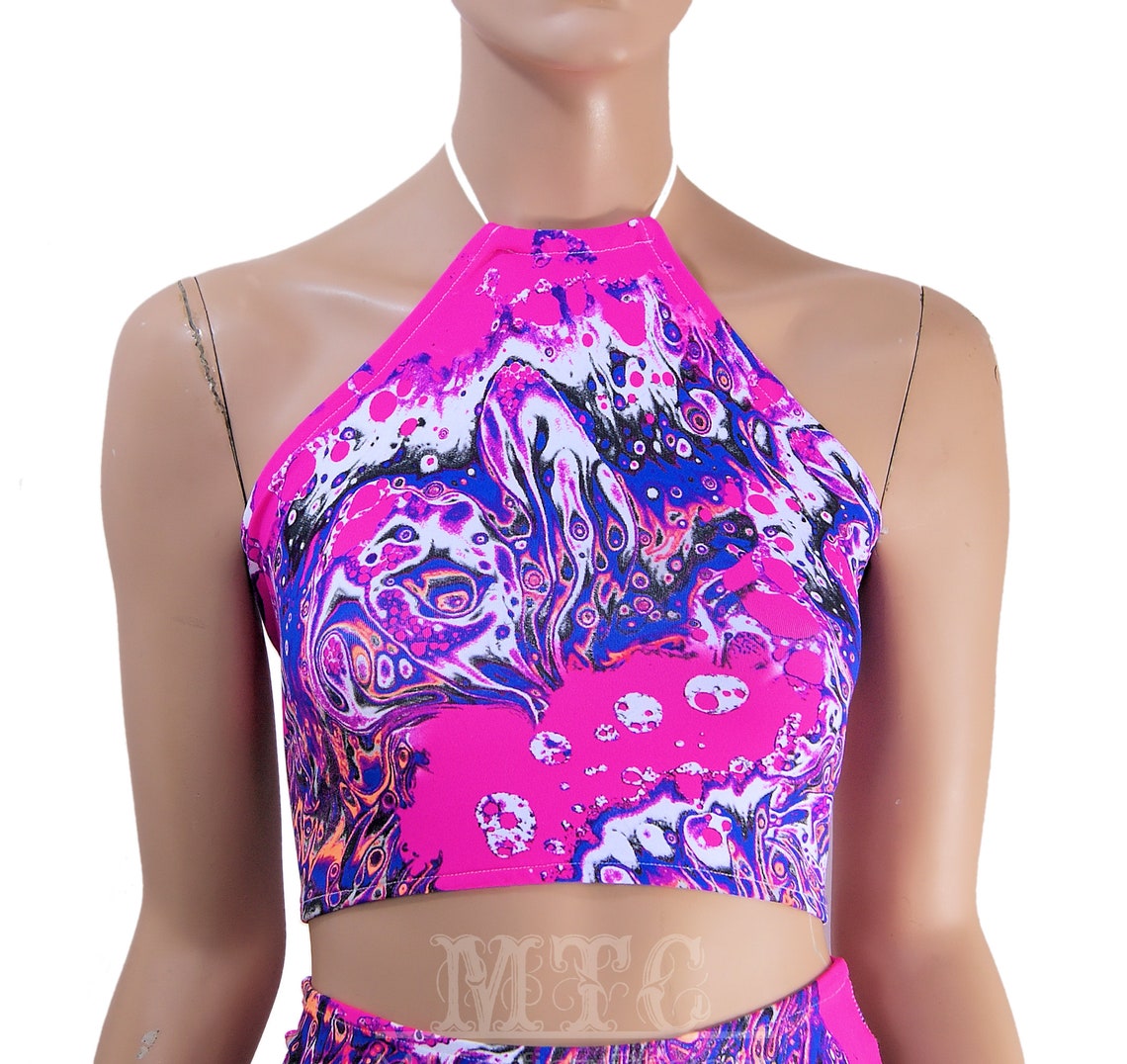 Neon Pink Acid Trippy Psychedelic UV Reactive Corset Lacing Adjustable ...