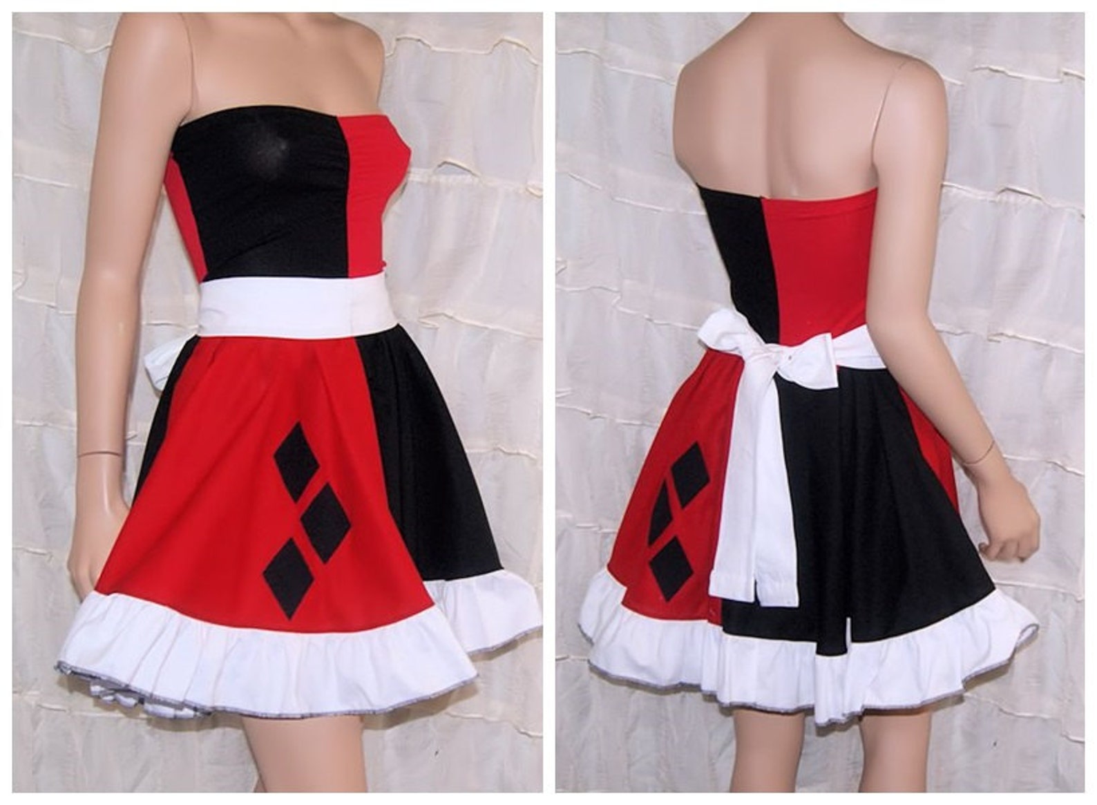 Harlequin Cosplay Costume Comic Book Jester Strapless Summer Sun Ruffle ...