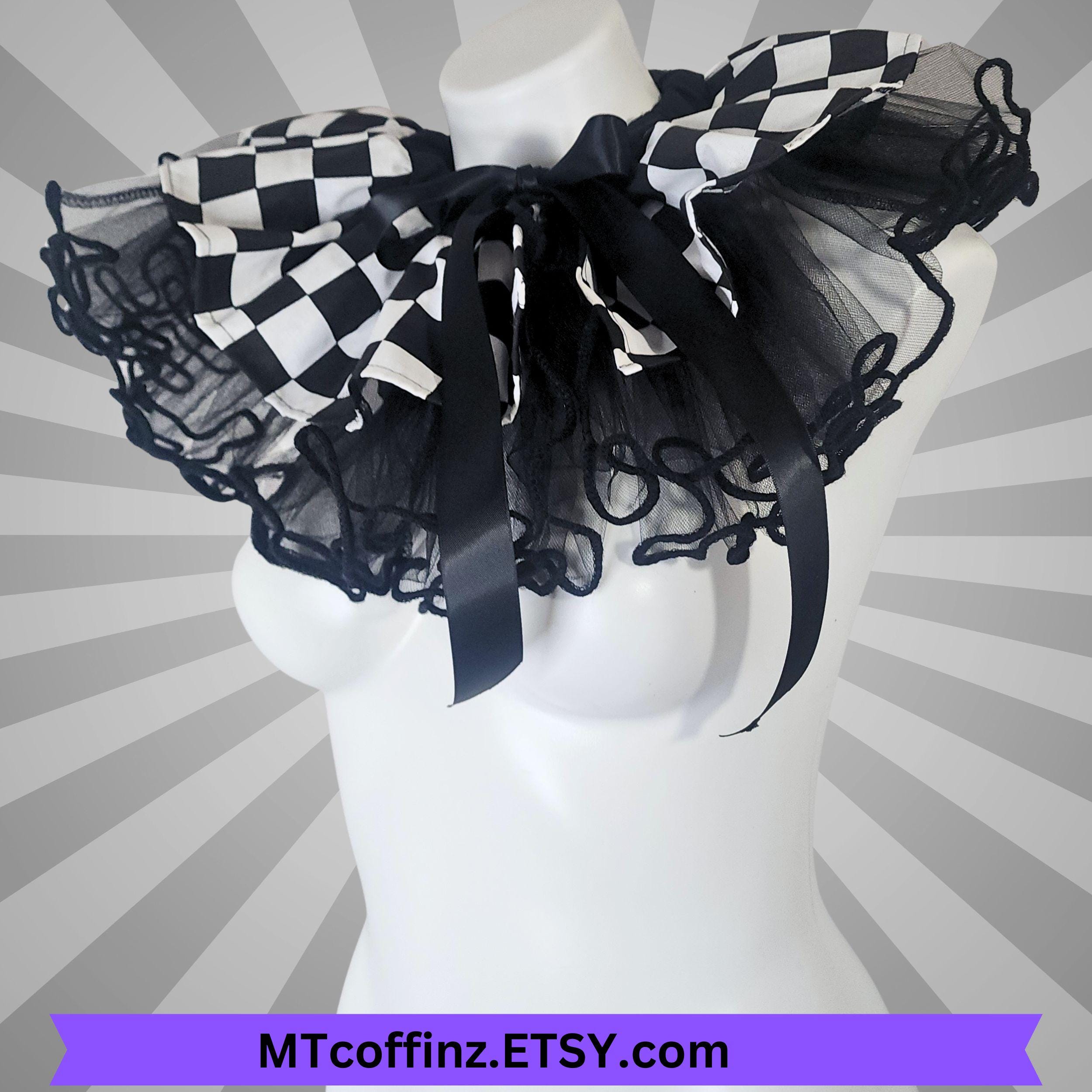 Checkerboard Black Clowncore Clown Ruff Ruffled Jester Costume Collar ...