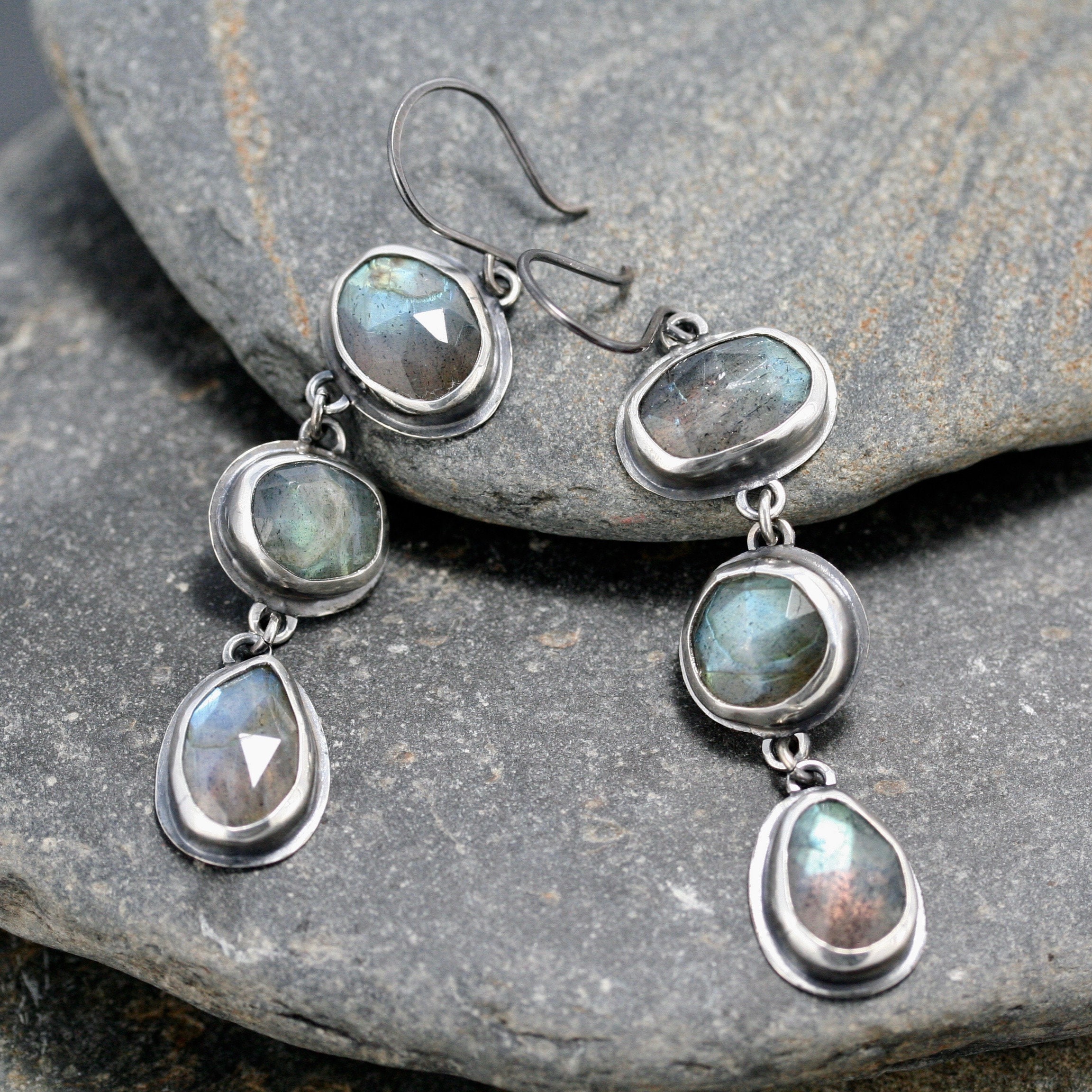 Labradorite earrings rose cut labradorite earrings triple | Etsy