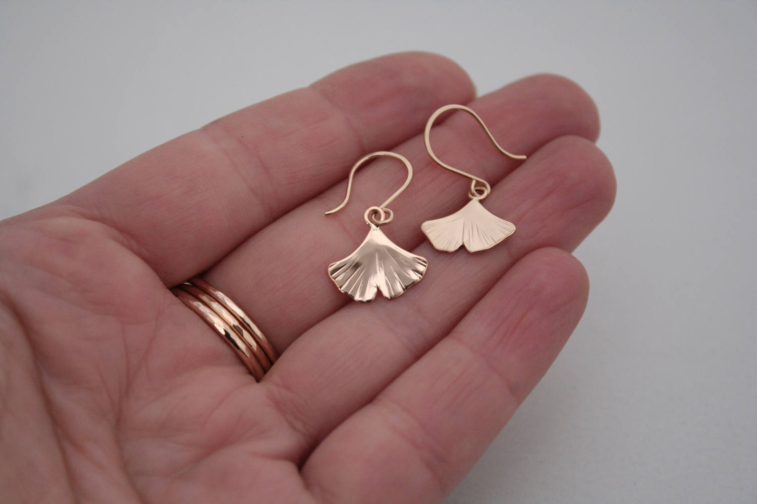 Solid Gold Ginkgo Leaf Earrings, Petite 14k Gold Leaf Dangle Earrings, Handmade Ginkgo Jewelry ...