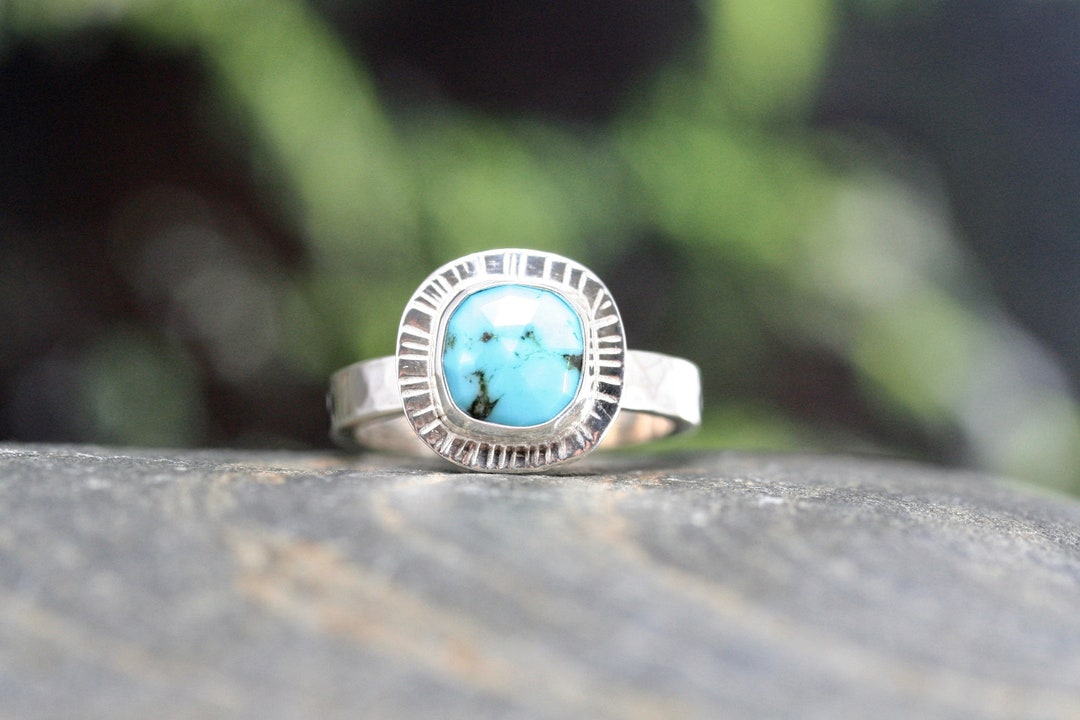 Turquoise Ring, Rose Cut Turquoise Ring, Handmade in USA Jewelry ...