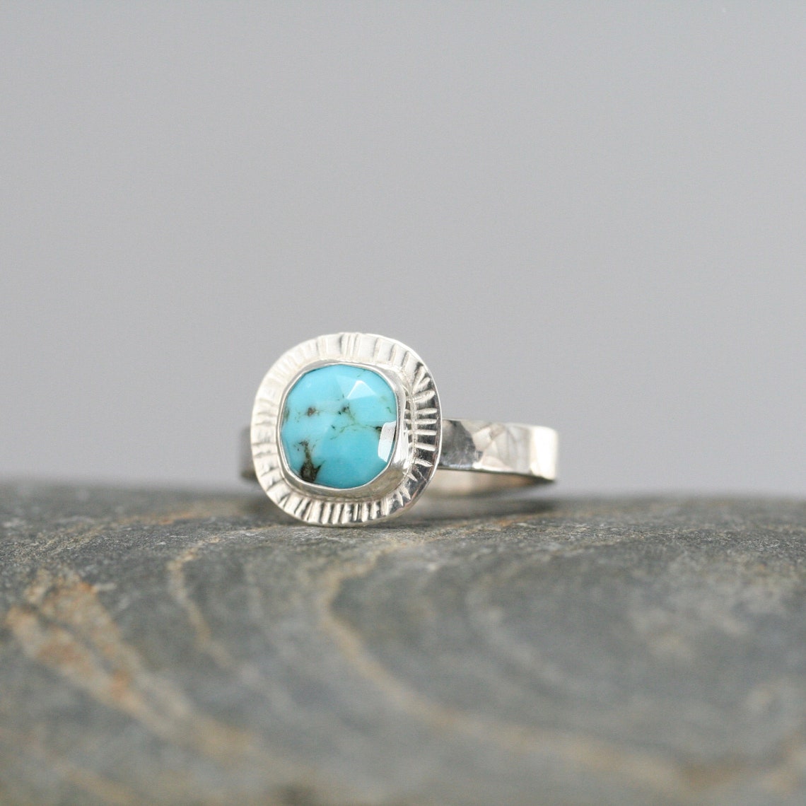 Turquoise Ring, Rose Cut Turquoise Ring, Handmade in USA Jewelry ...