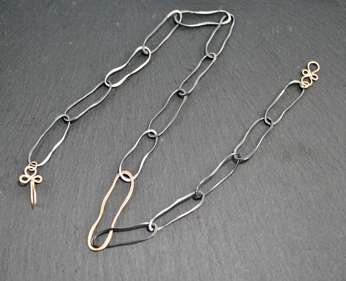 Mixed Metal Chain Necklace, Organic Handmade Oval Paperclip Links ...