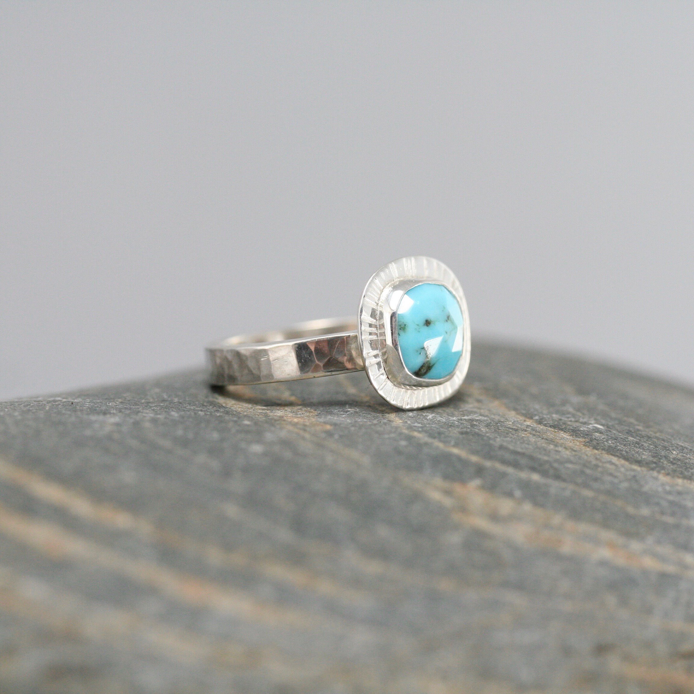 Turquoise Ring, Rose Cut Turquoise Ring, Handmade in USA Jewelry ...