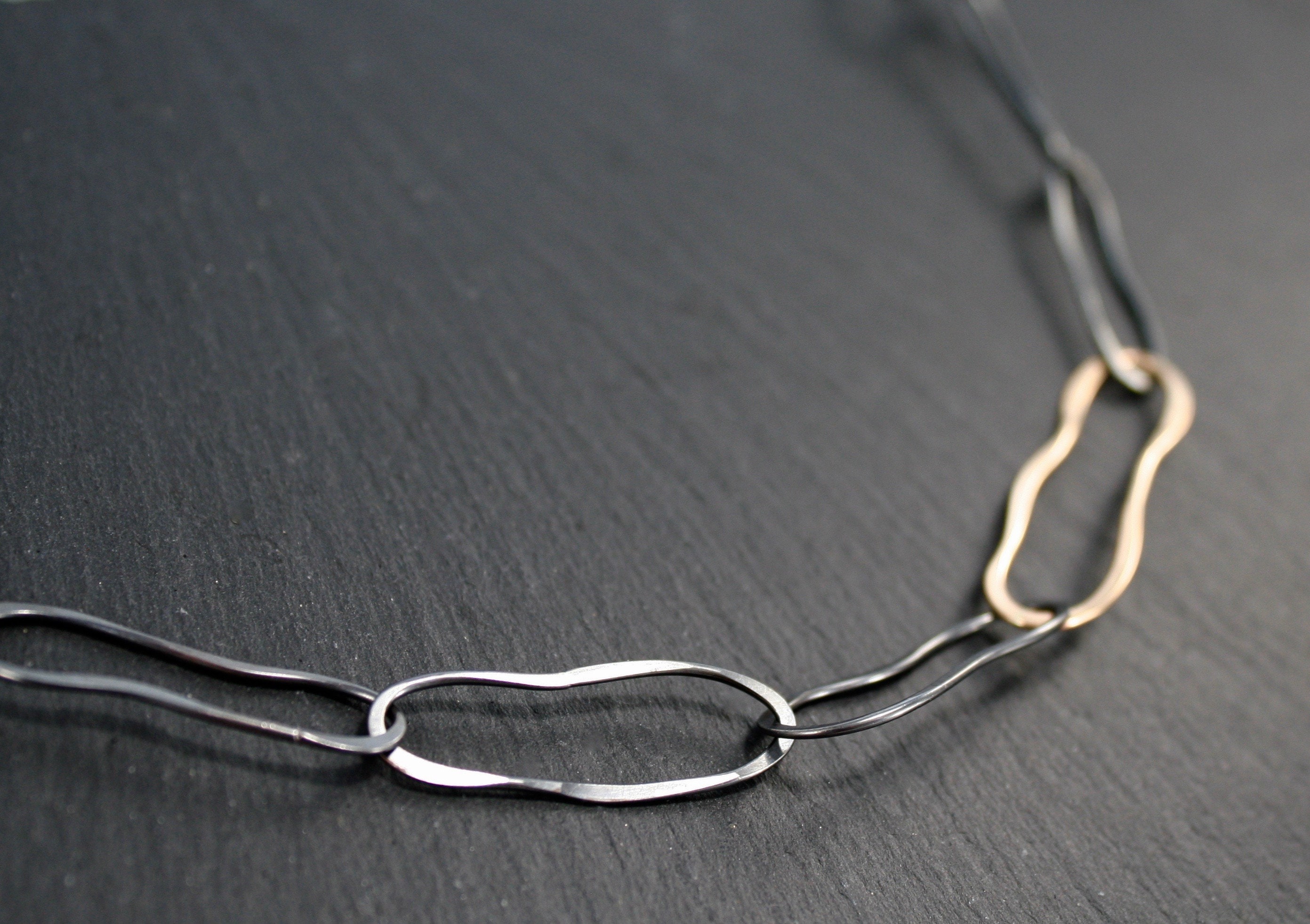 Mixed Metal Chain Necklace, Organic Handmade Oval Paperclip Links ...