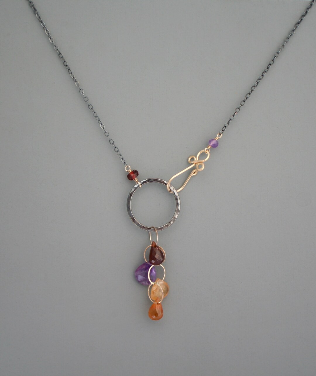 Multi Gemstone Pendant With Mixed Metals and Natural Stones, Amethyst ...