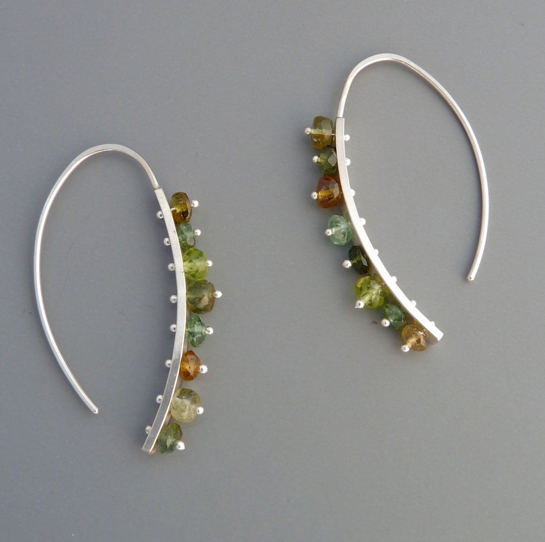 Sterling Silver Thread Earrings With Garnet or Tourmaline Gemstones ...
