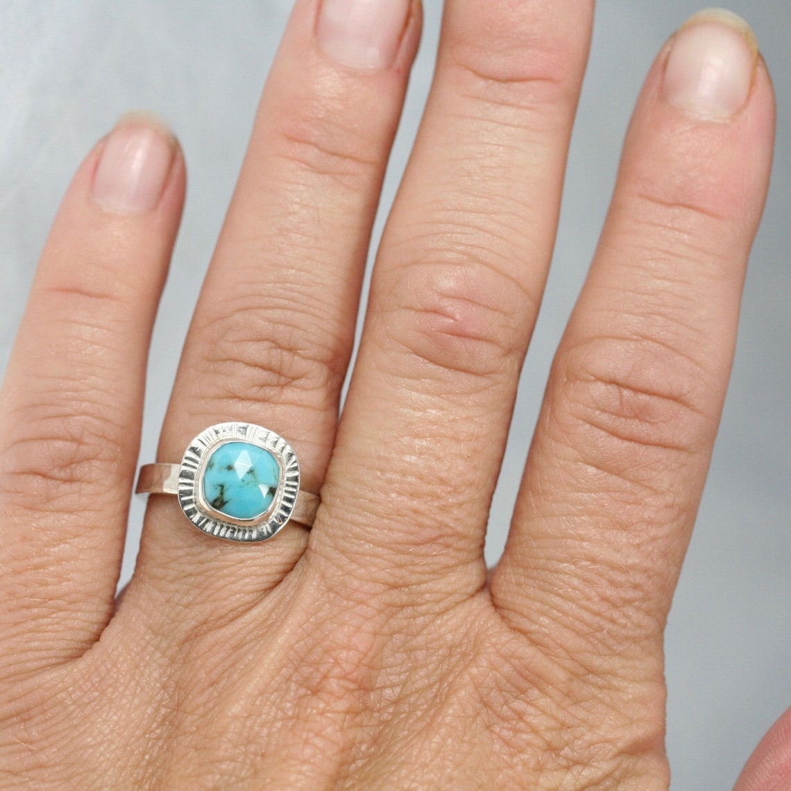 Turquoise Ring, Rose Cut Turquoise Ring, Handmade in USA Jewelry ...