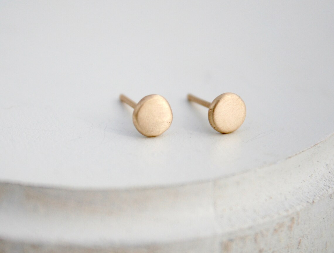 Gold Pebble Earrings Simple Petite 14k Gold Stud Earrings | Etsy