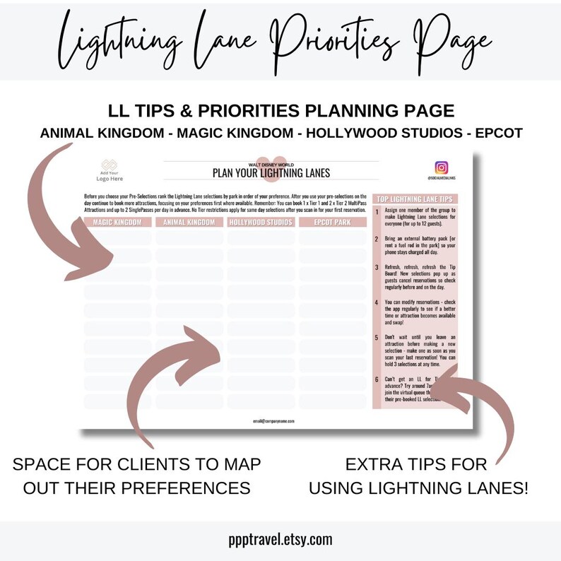 WDW Lightning Lane Cheat Sheet & Planning Pages - Travel Agent ...