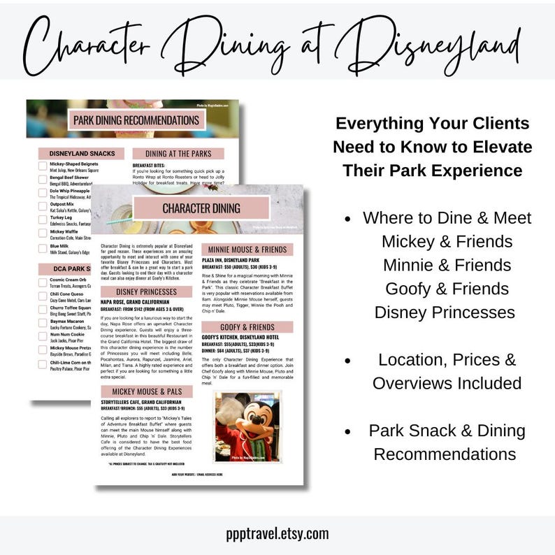 Disneyland Dining Guide Travel Agent Editable Template FREE Updates for ...