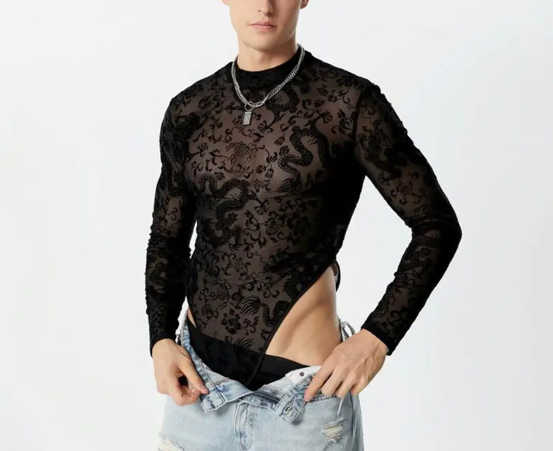 Men Dragon Mesh Top Bodysuit Rave Wear Summer Clubbing Outfit - Etsy