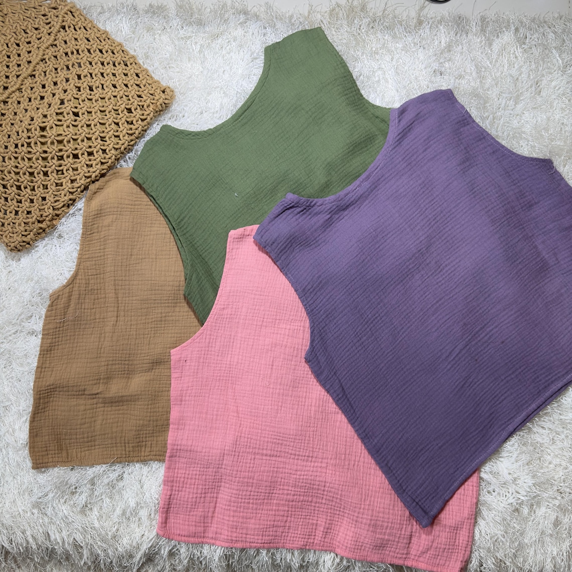 Women Cotton Linen Tank Top Sleeveless Muslin Loose Blouse Shirt With ...