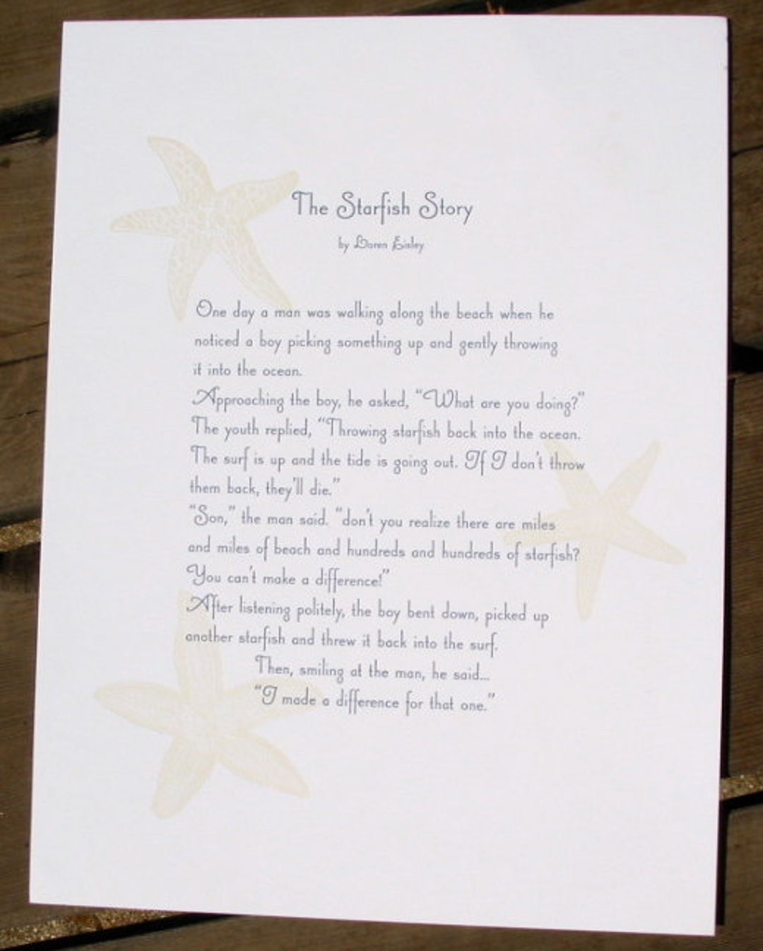 Large - Starfish Story - Letterpress Printed Broadside - Etsy