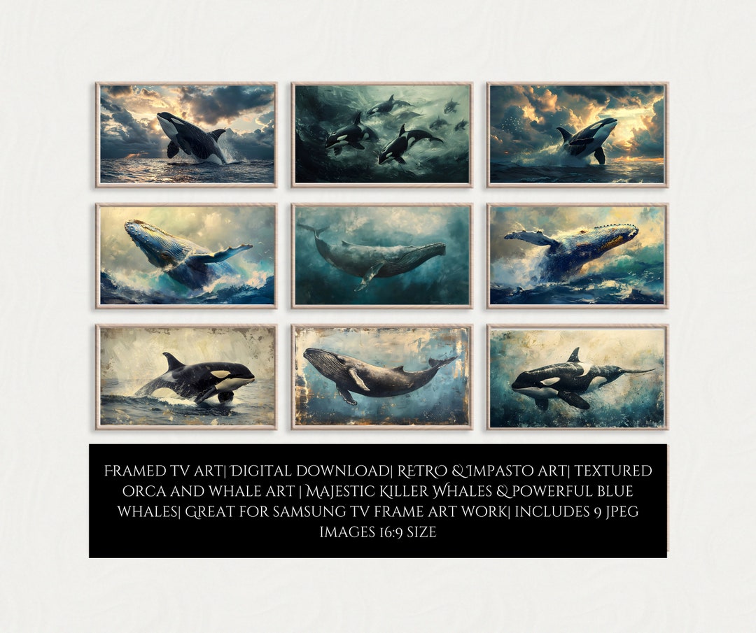 Framed TV Art Digital Download Retro Impasto Art Textured Orca and ...