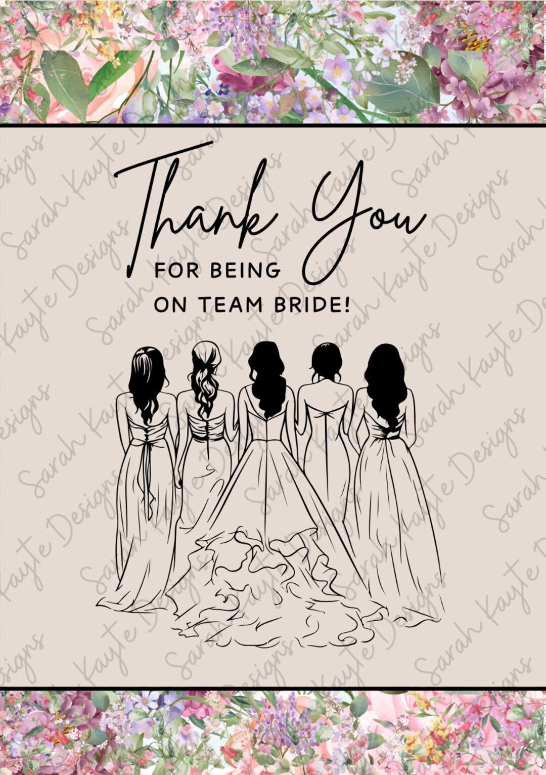 WEDDING: Team Bride Floral (download & Print Card) - Etsy
