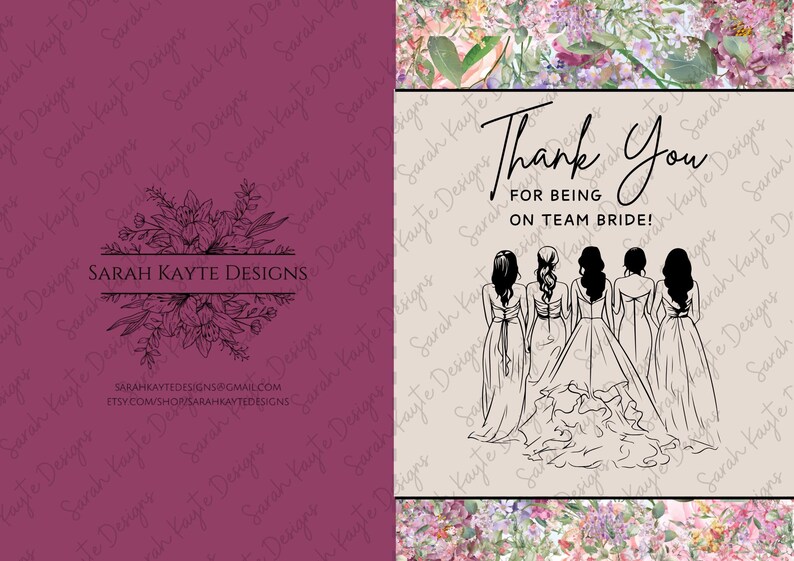 WEDDING: Floral Team Bride (download & Print Card) - Etsy