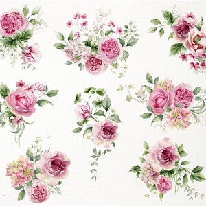 Pink Flowers Clipart. Watercolor Rose, Peony PNG. Floral Border, Wreath ...