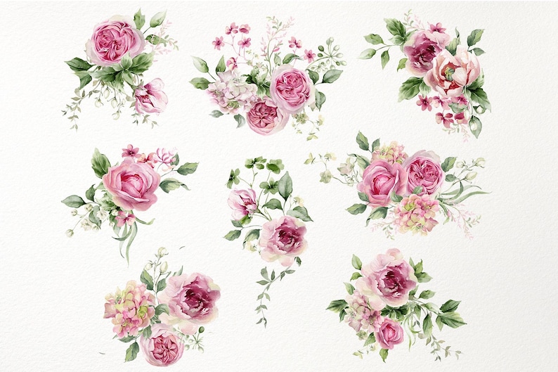 Pink Flowers Clipart. Watercolor Rose, Peony PNG. Floral Border, Wreath ...