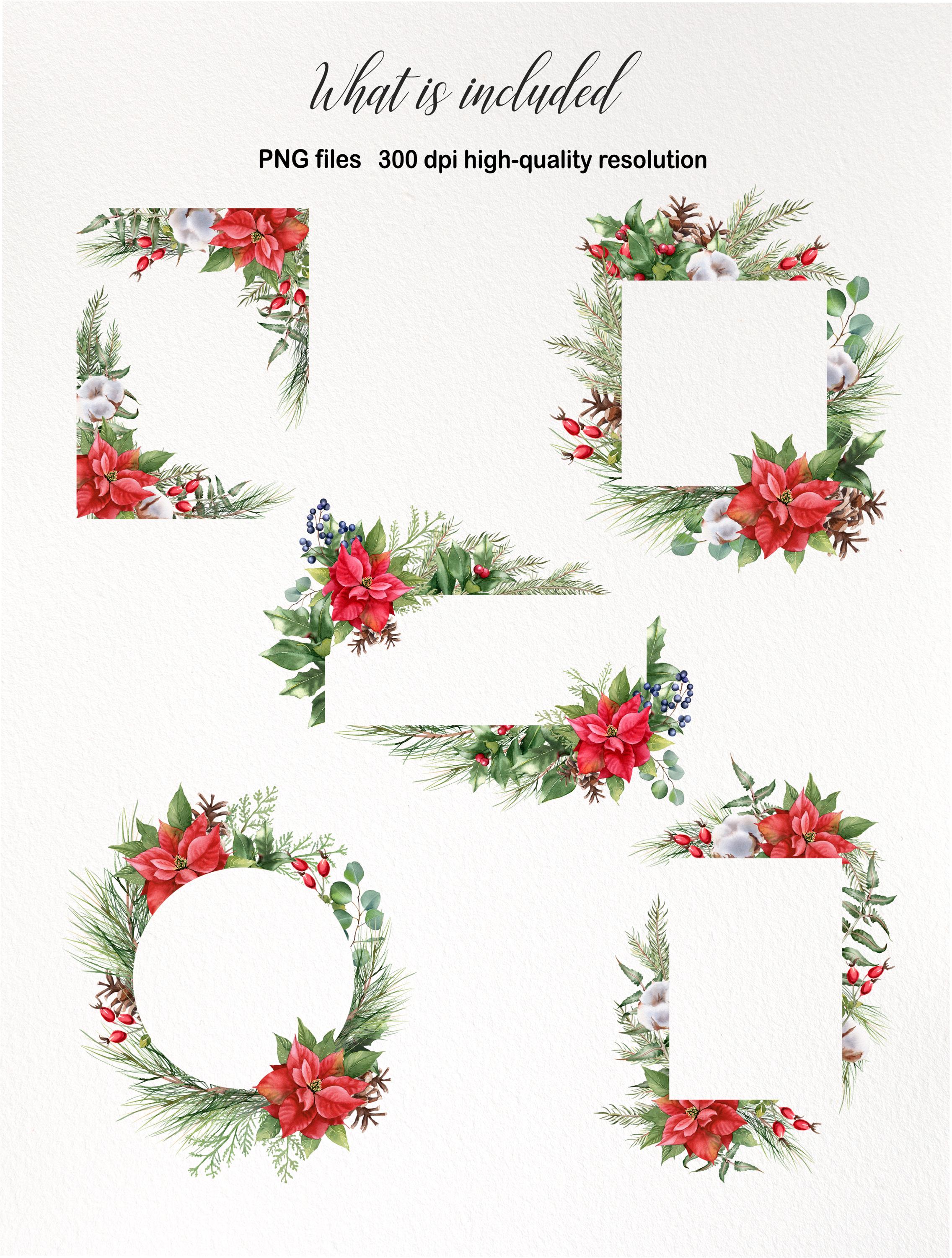 Christmas Frame Clipart. Poinsettia Watercolor Border PNG. Winter ...