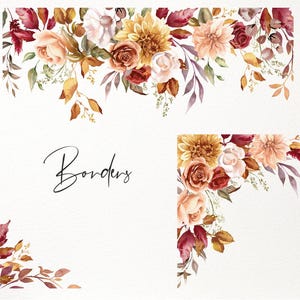 Fall Floral Watercolor Clipart. Autumn Flowers PNG. Terracotta Bohemian ...