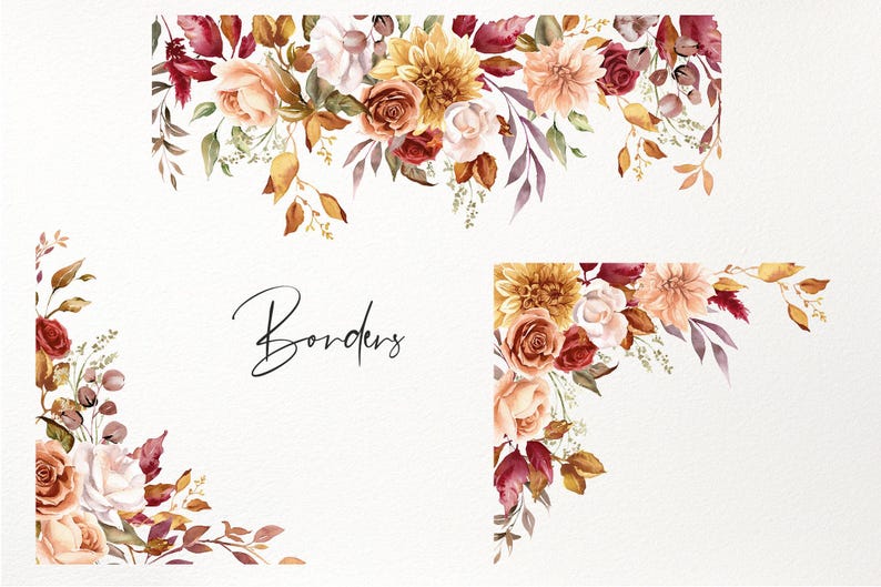 Fall Floral Watercolor Clipart. Autumn Flowers PNG. Terracotta Bohemian ...