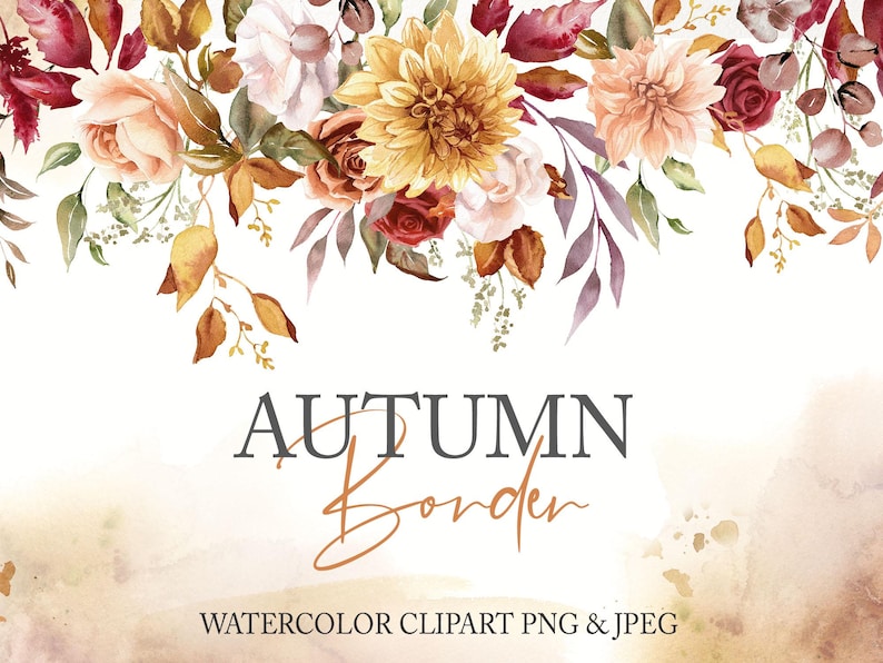 Autumn Flowers Seamless Border PNG. Fall Floral Clipart. Terracotta ...