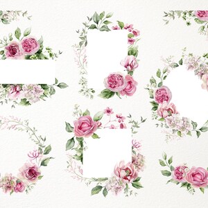 Pink Flowers Clipart. Watercolor Rose, Peony PNG. Floral Border, Wreath ...