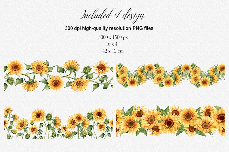 Sunflower Border Clipart. Watercolor Sunflowers Frame PNG. Seamless ...