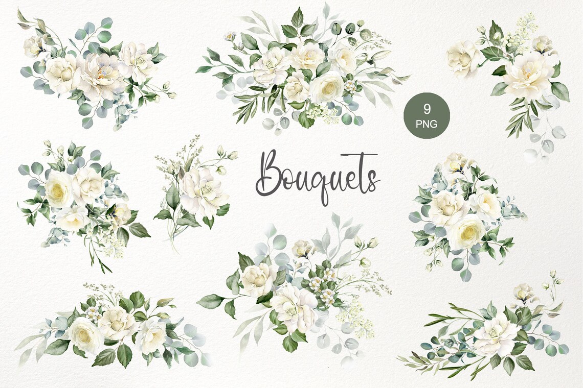Watercolor White Flower Clipart. Creamy Ivory Alabaster Rose PNG ...