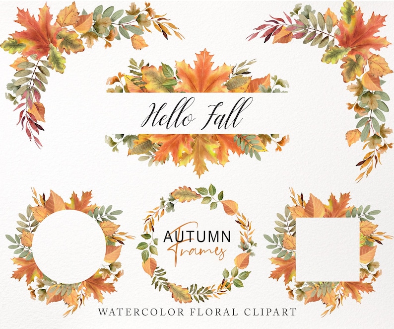 Fall Leaves Clipart. Watercolor Autumn Border PNG. Maple Leaf Wreath ...
