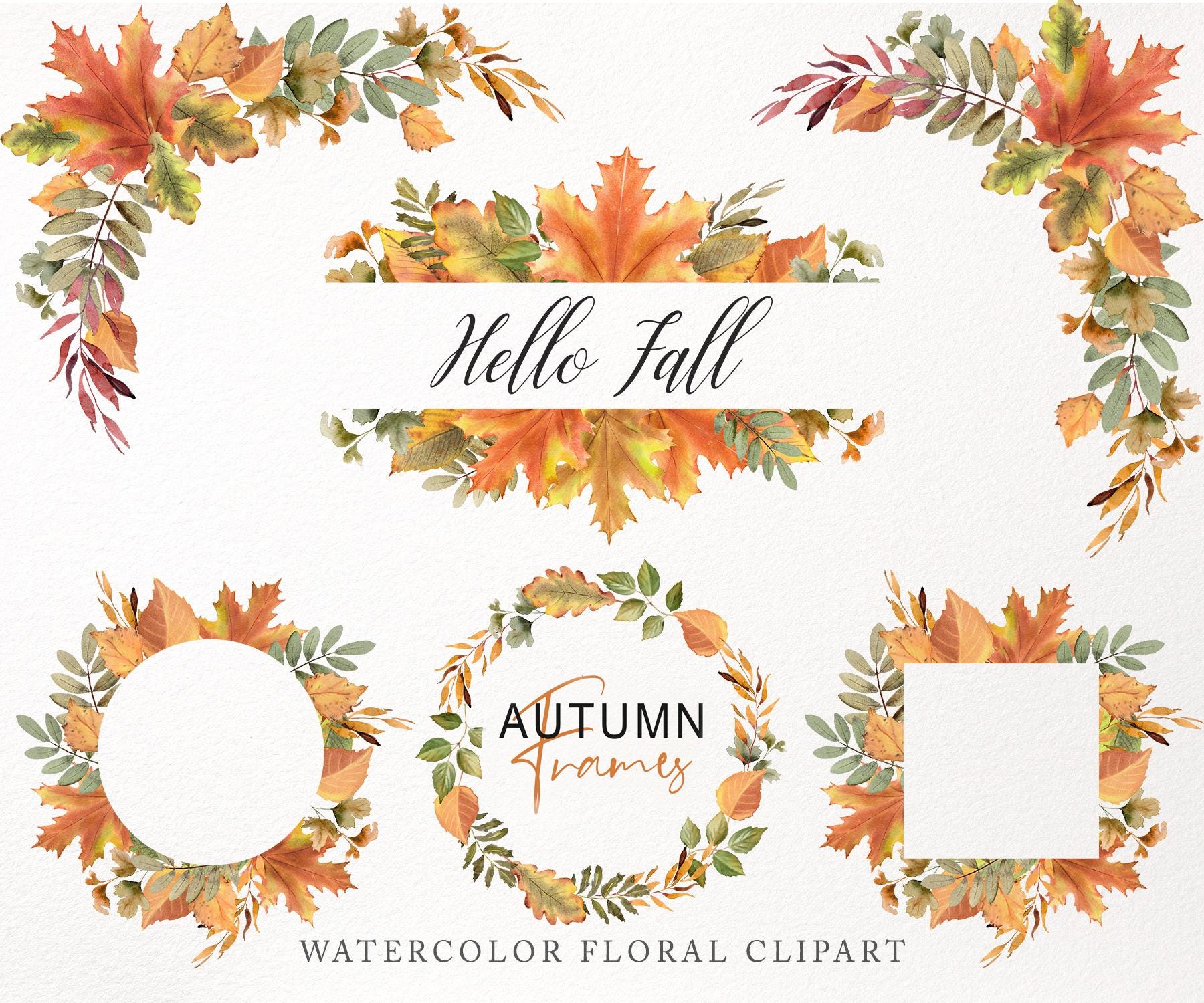Fall Leaves Clipart. Watercolor Autumn Border PNG. Maple Leaf Wreath ...