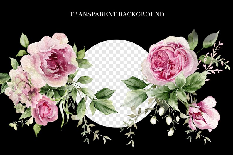 Pink Flowers Clipart. Watercolor Rose, Peony PNG. Floral Border, Wreath ...