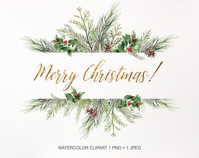 Christmas Border Clipart. Watercolor Christmas Tree Garland PNG. Winter ...