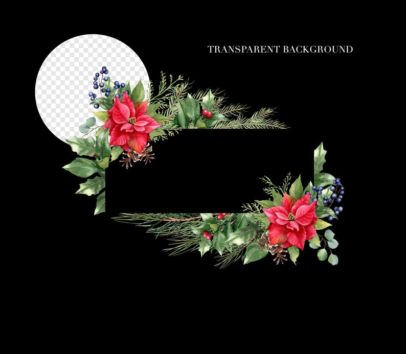 Christmas Frame Clipart. Poinsettia Watercolor Border PNG. Winter ...