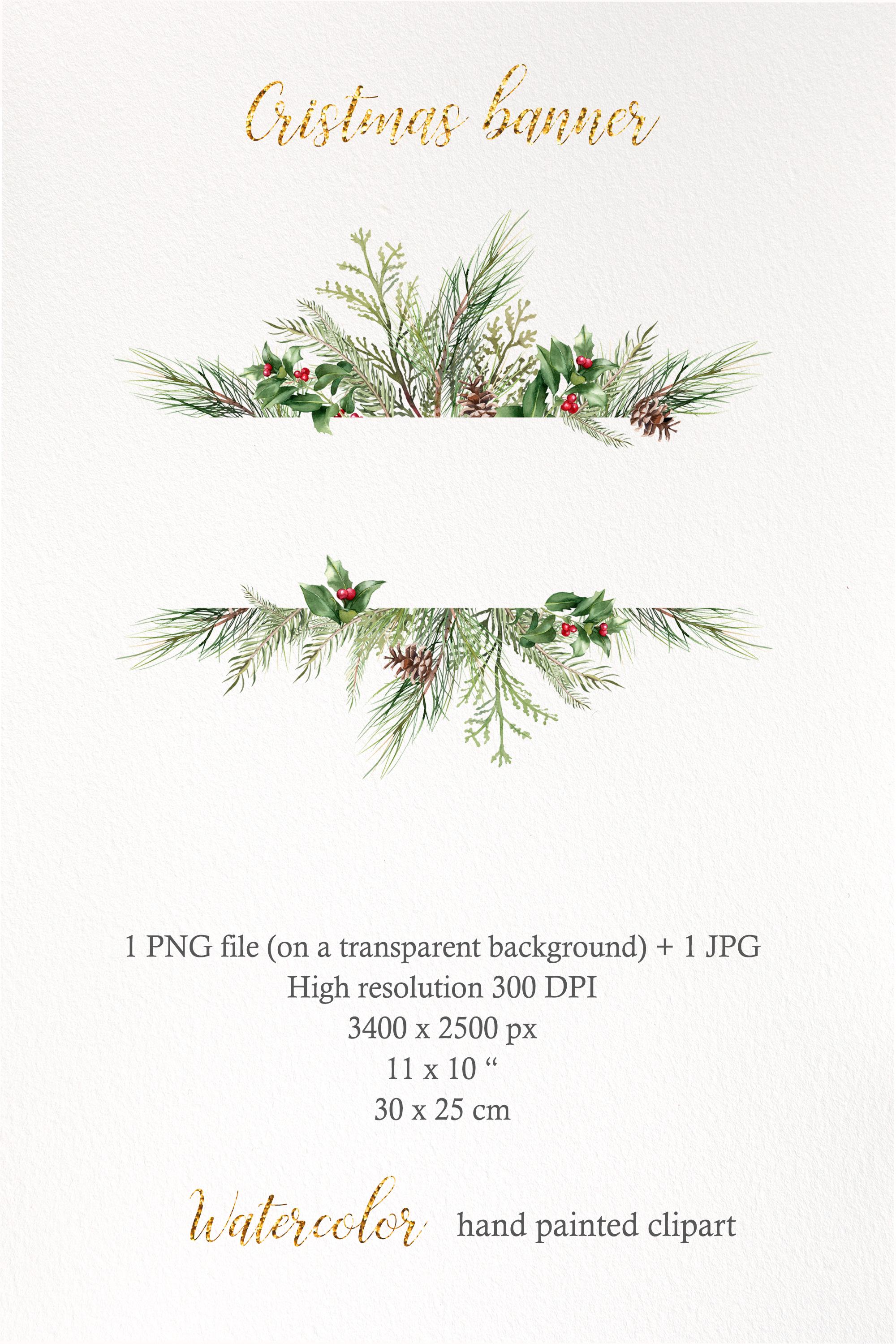 Watercolor Christmas Frame Border PNG. Festive Banner. Fir Branches ...