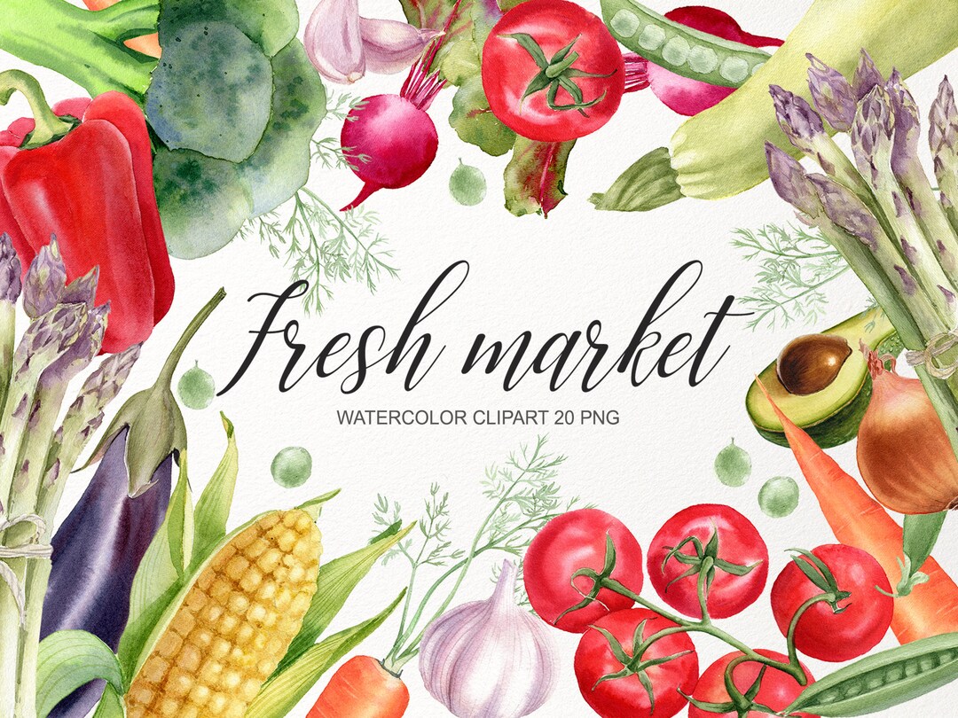 Watercolor Vegetable Clipart. Healthy Food Vegan PNG. Broccoli Tomato ...
