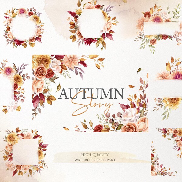 Fall Flowers Frame Vector - Etsy