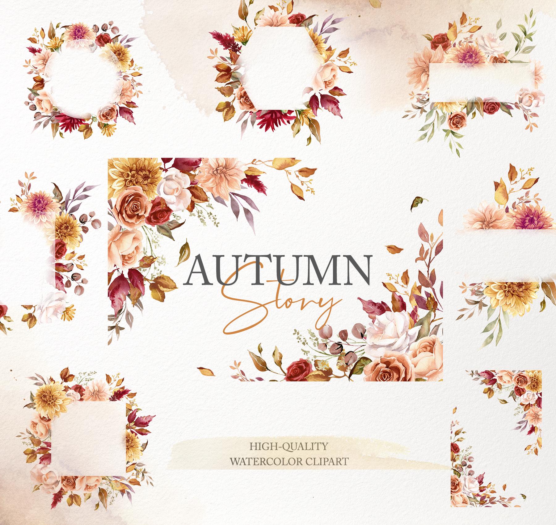 Fall Floral Frame Clipart. Watercolor Autumn Border PNG. Terracotta ...
